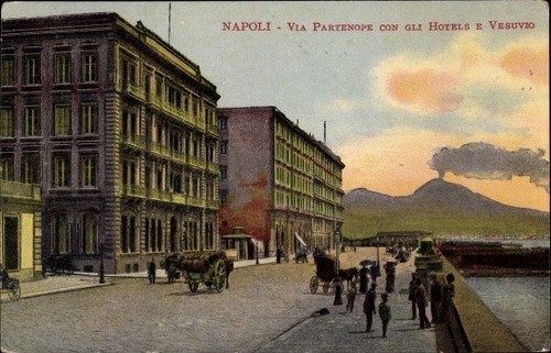 Postcard Napoli Naples Campania, Via Partenope con gli Hotels e Vesuvo ...
