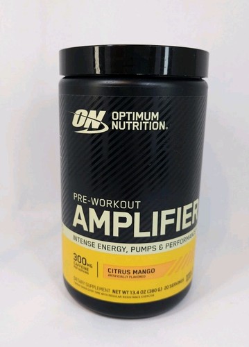 Optimum Nutrition Amplifier Pre-Workout Citrus Mango 20 Servings 300mg ...