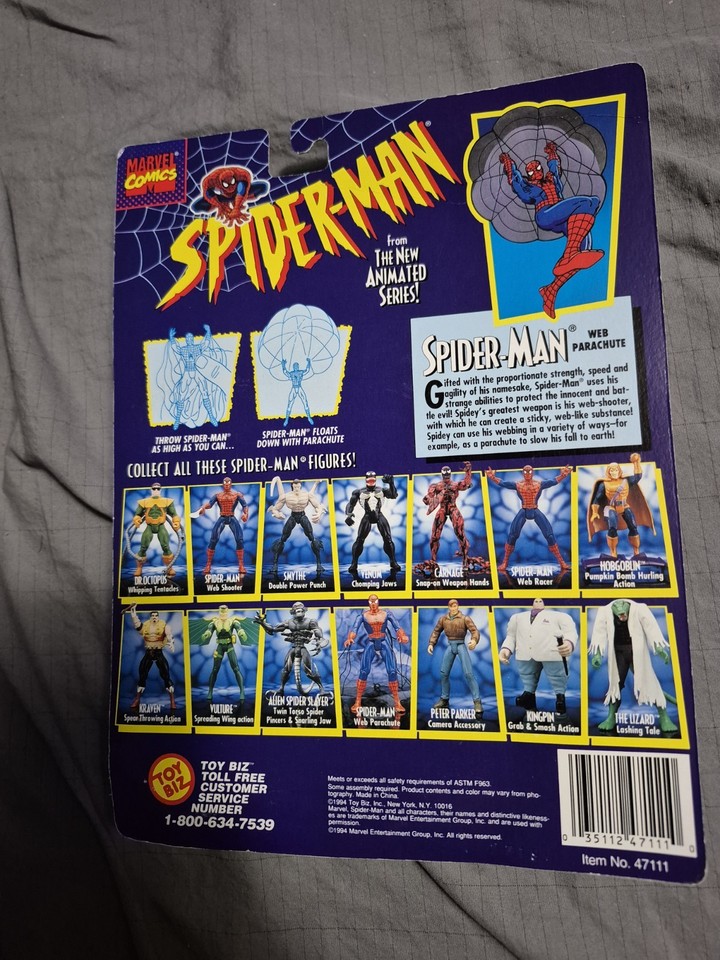Toy Biz 1994 Marvel Spider-man Animated Series Figure Web Parachute ...