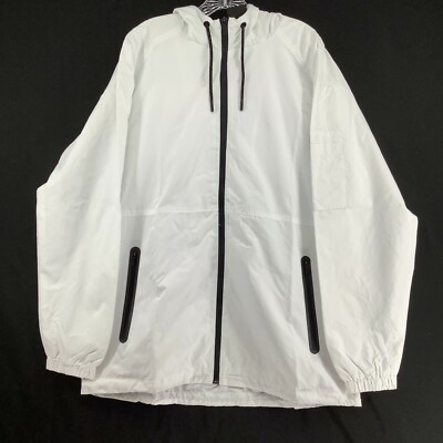 CSG Men Long Sleeve Full Zip Outsider Hooded White Windbreaker Jacket ...