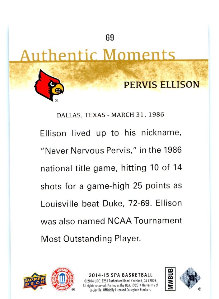 2014 SP Authentic #69 Pervis Ellison Authentic Moments Mint | eBay