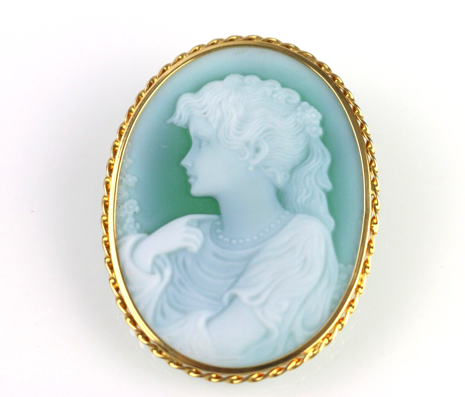 Large Vintage 18K 750 Yellow Gold Carved Blue Agate Cameo Brooch Pin ...