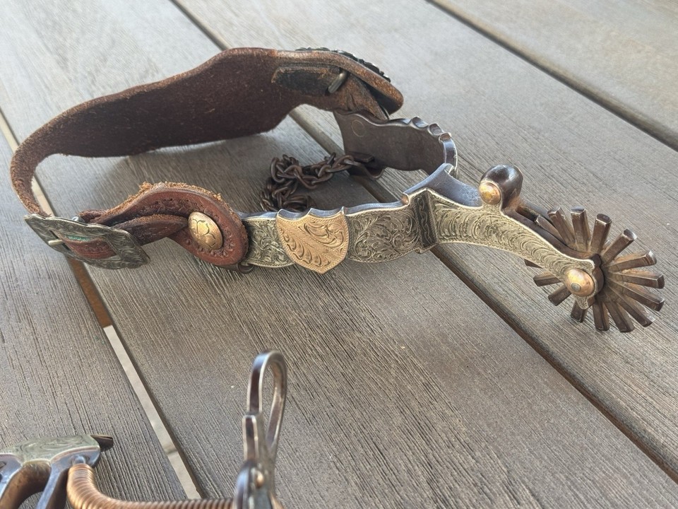 Steve Schmitt Gold & Silver Double Mounted Spurs And Show Bit ...