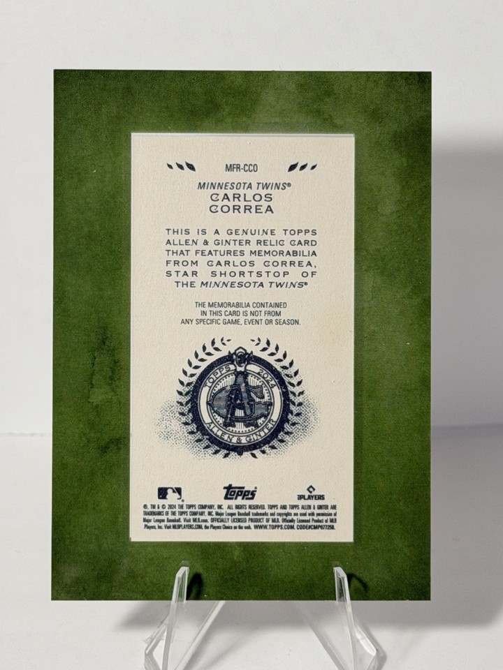 2024 Topps Allen & Ginter - Mini Framed Relics Carlos Correa #MFR-CCO ...