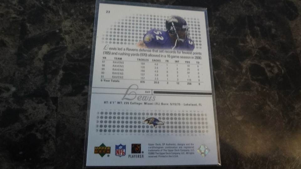 2002 SP AUTHENTIC #23 RAY LEWIS FOOTBALL CARD | eBay