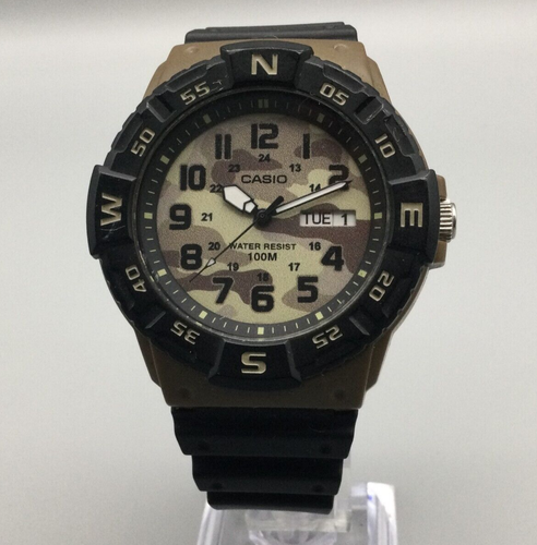 Casio Watch Men 43mm Black Brown Camo Day Date 5125 MRW-220H New ...