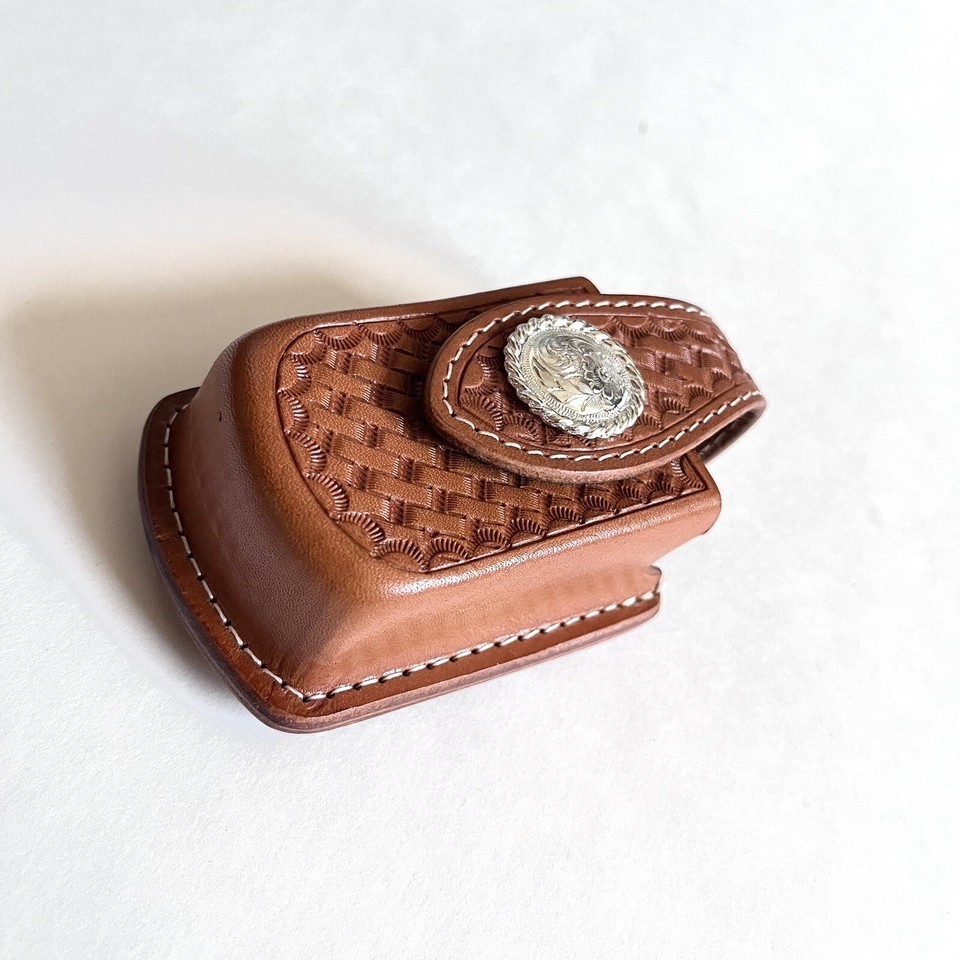 Hand Tooled Leather Cell Phone/Pager Case Concho Belt Clip Holster 4"x ...