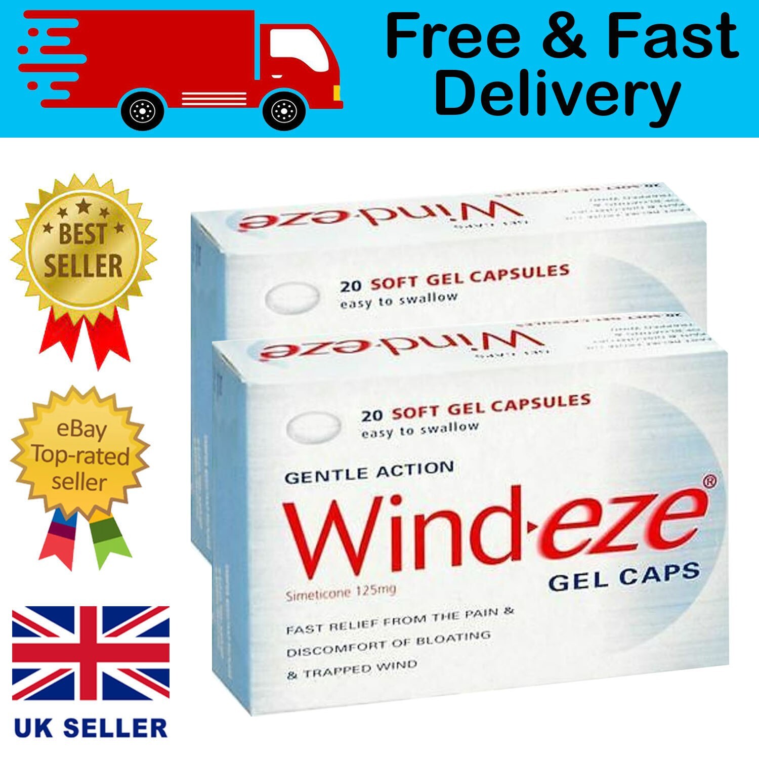Wind-eze Gel Capsules for Bloating & Trapped Wind Capsules 20-pack 2 ...