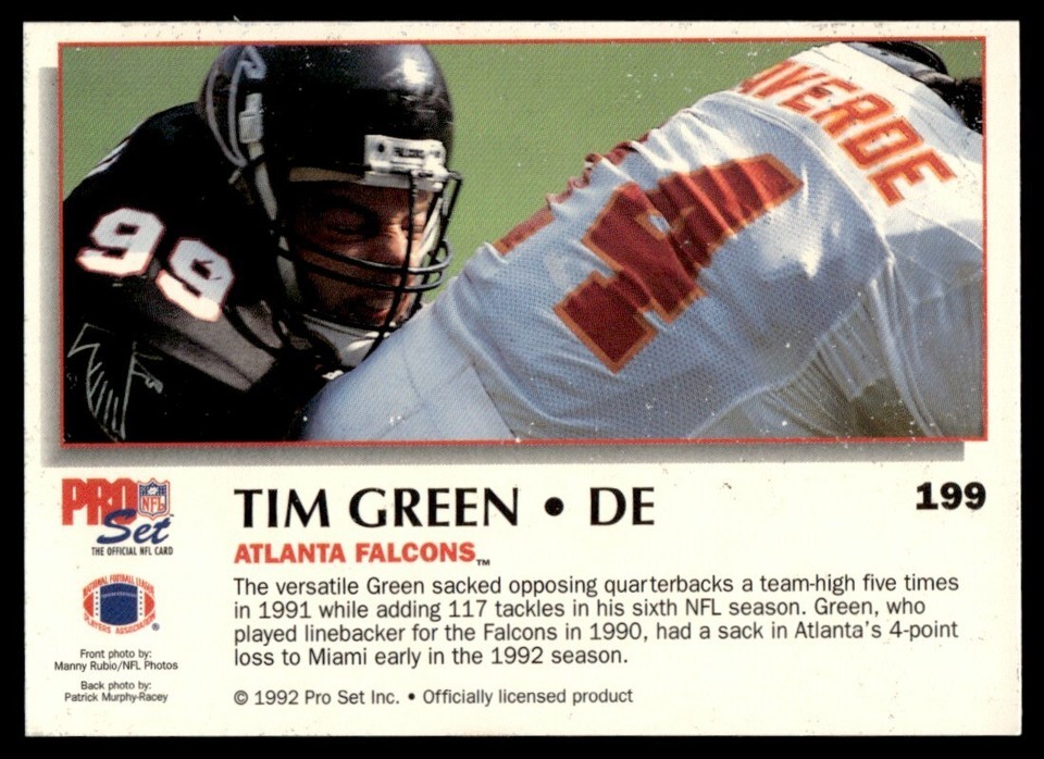 1992 Pro Set Power TIM GREEN #199 Atlanta Falcons - FREE Ship! | eBay
