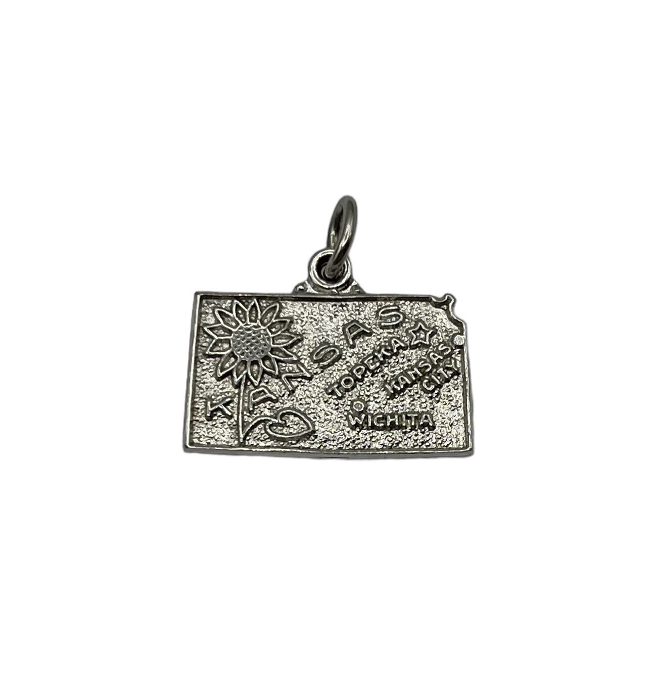 Vintage Sterling Silver Kansas State Map Charm - Gem