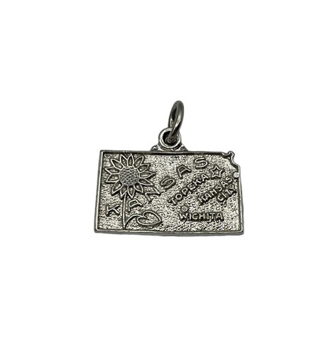 Vintage Sterling Silver Kansas State Map Charm - Gem