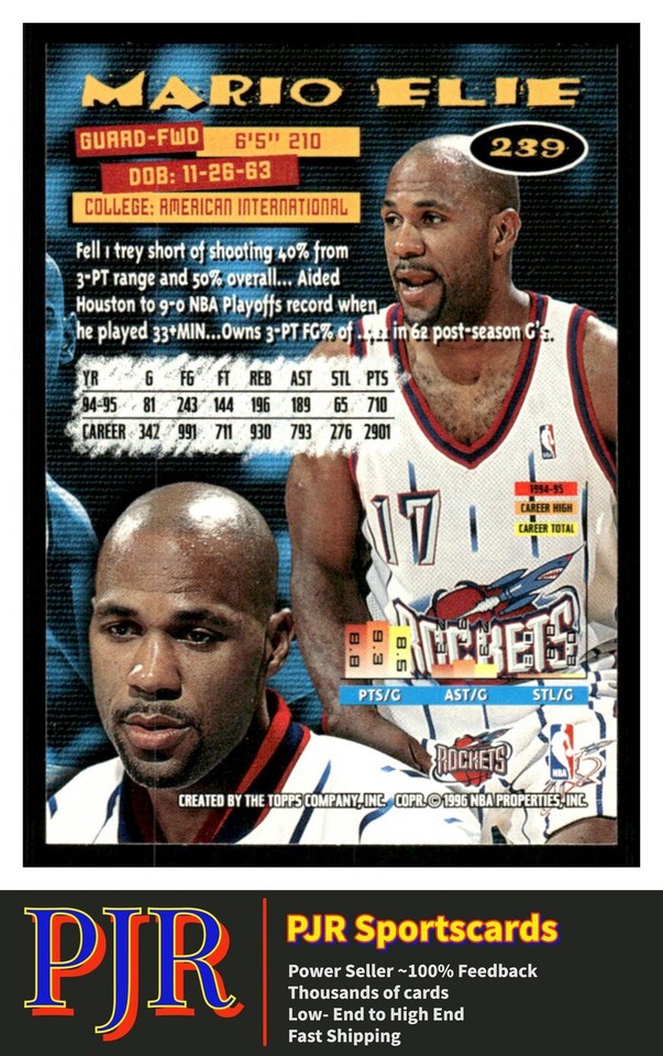 1995-96 Stadium Club #239 Mario Elie Houston Rockets 35% Off 4+ | eBay