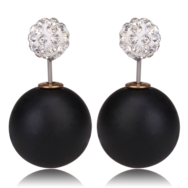 Doppel zwei Perlen Ohrringe Shamballa Strass Kristall Gold Silber ...