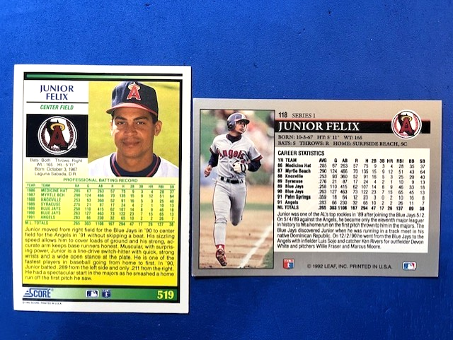 Junior Felix 1992 Score & 1992 Leaf Baseball - Angels | eBay
