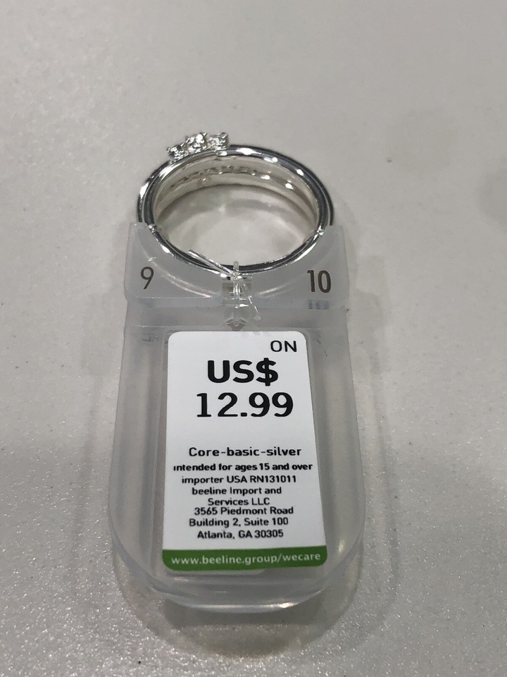 Beeline Fashion Jewelry Silver 3-Piece Gem Embedded Ring Stack Size 9 ...