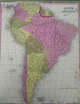 South America Brazil Peru Chile Venezuela Argentina 1846 Mitchell hand ...