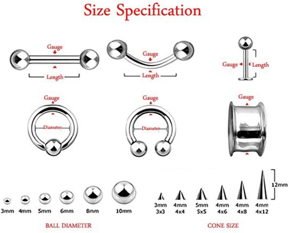 Monroe Piercing Size Chart