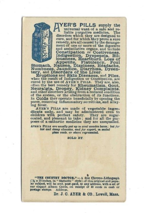 Quack Medicine Trade Card Ayer's Cathartic Pills JC Ayer Lowell Country ...