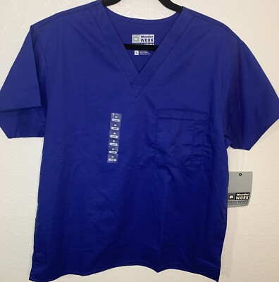 Wonder Work BRAND NEW Unisex V-Neck Top Stretch Comfort Royal Blue Size ...