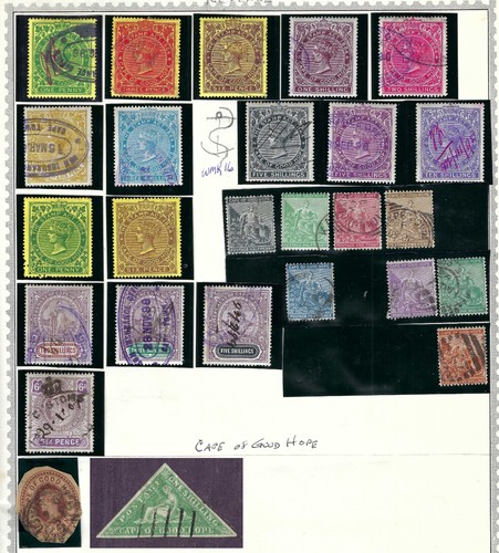 Cape of Good Hope Stamps: 16 Stamp Act 1864 Revenues; 8 "Hope"; all Wmk ...