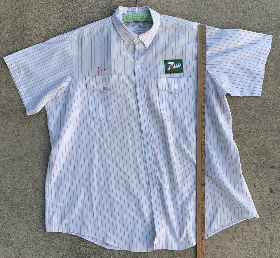 vintage 7up shirt striped work shirt embroidered patches 7 up Size XL ...