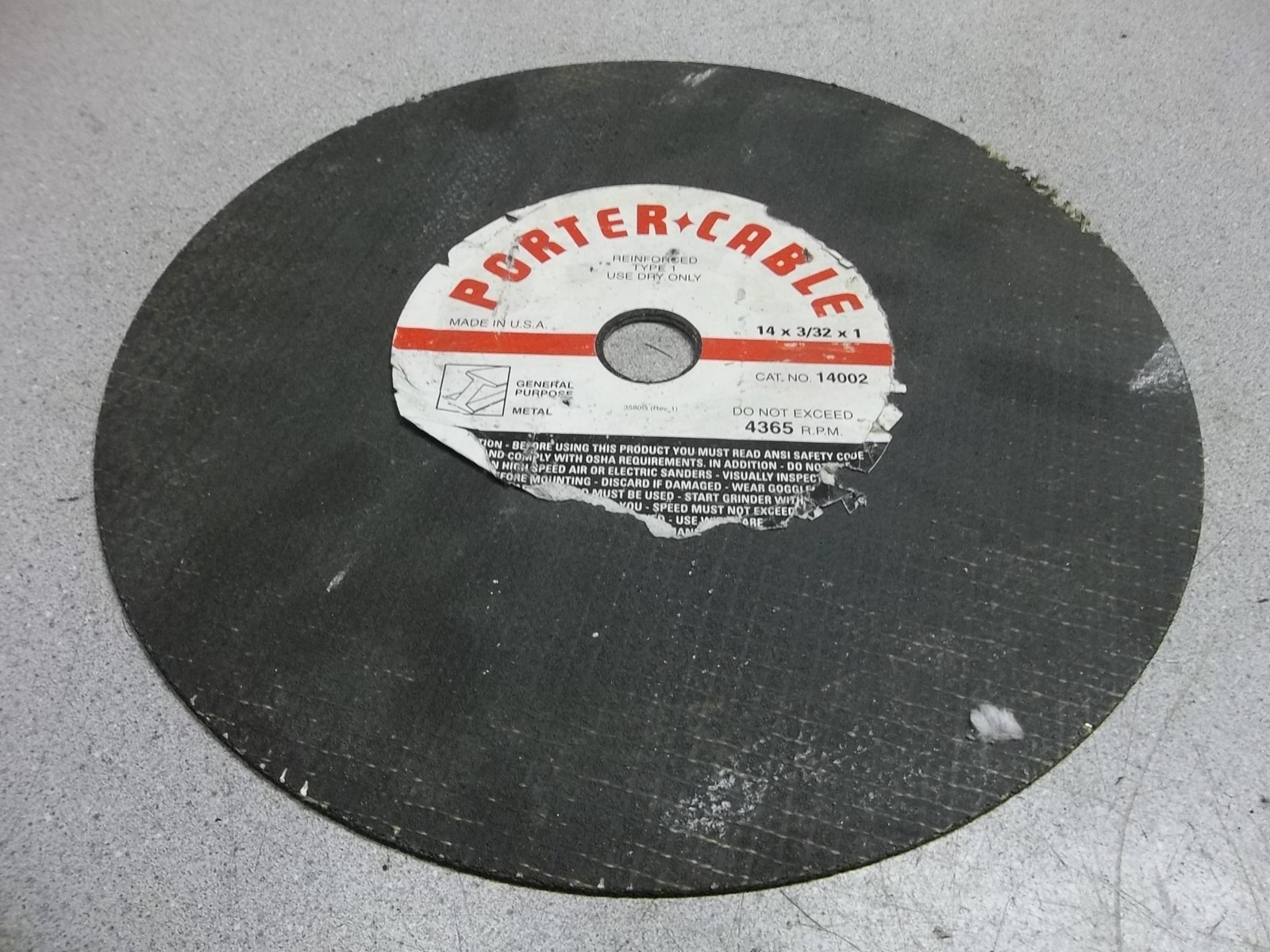 Porter Cable 14x3/32x1 14002 General Purpose Metal Grinding Disc 4365 ...