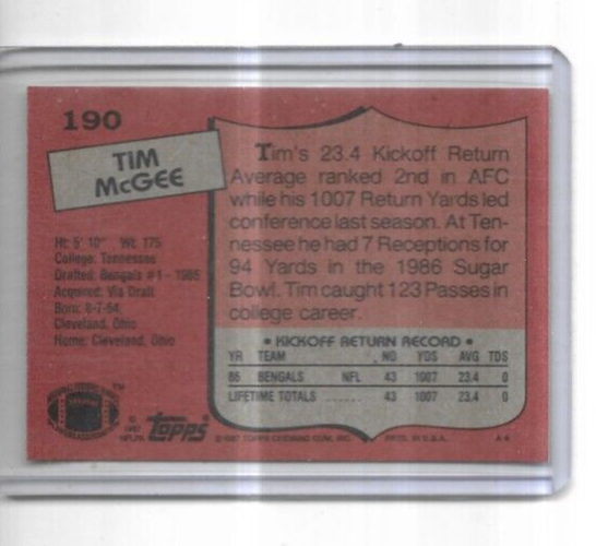 1987 Topps Football #190 Tim McGee Cincinnati Bengals | eBay