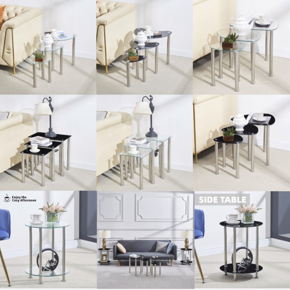 Nest of 3 Tempered Glass Nested Tables Side End Lamp Sofa Tables Living ...