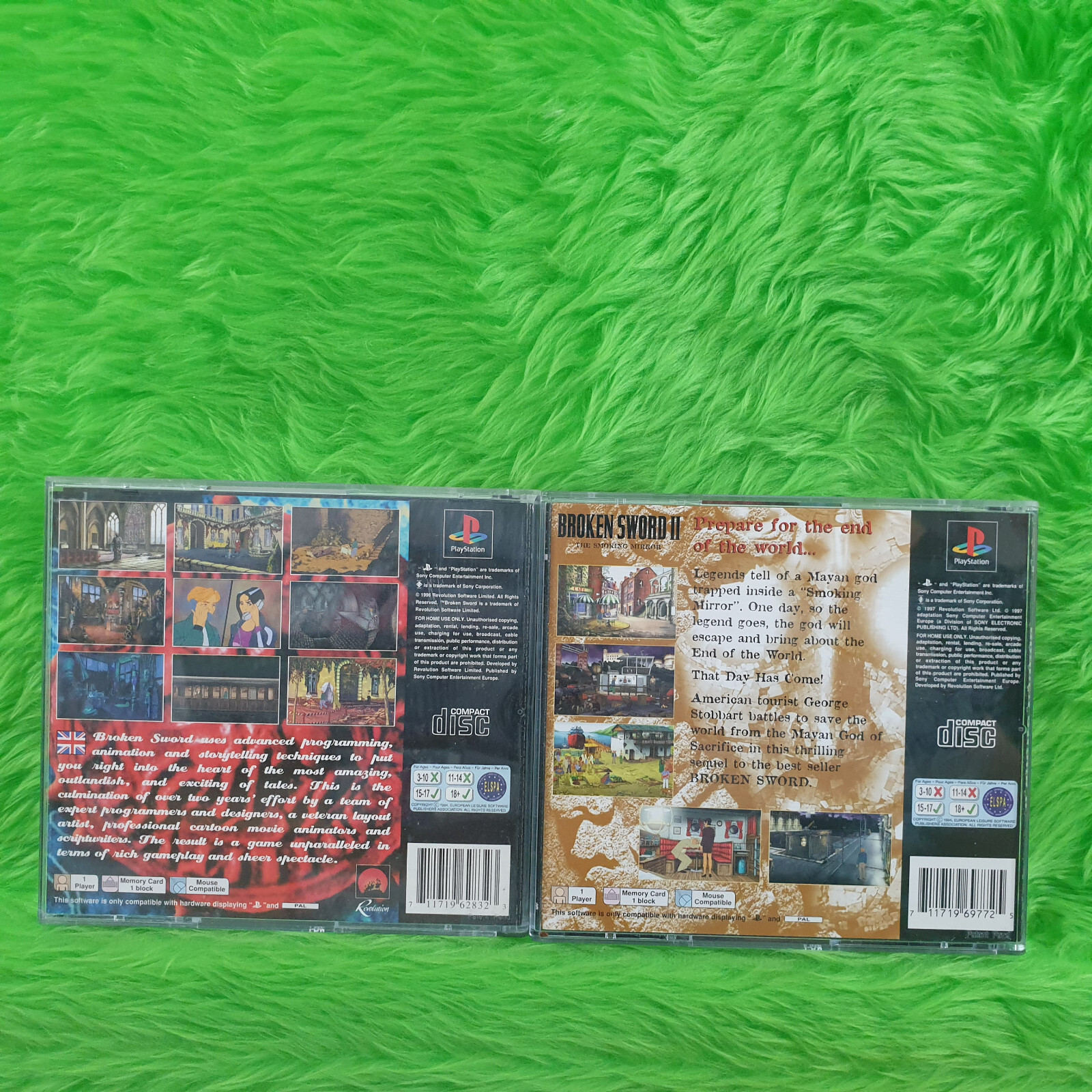 ps1 BROKEN SWORD x2 Games Shadow of the Templars + II Smoking Mirror ...