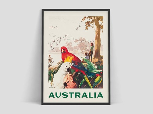 Australian Parrots 1950 by James Northfield Vintage Retro Travel Poster ...