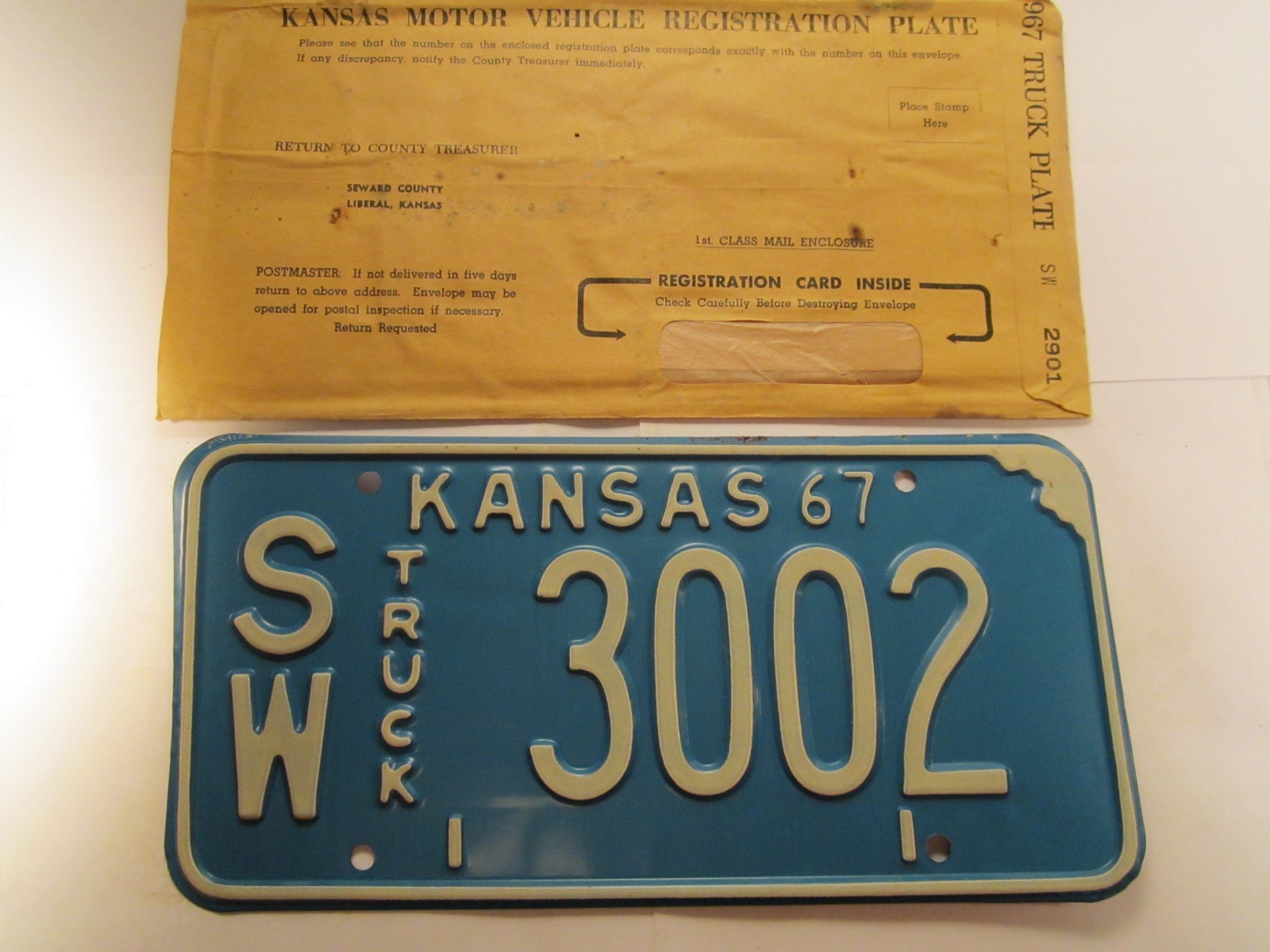 *Unused* LICENSE PLATE Truck Tag 1967 KANSAS SW 3002 Seward County ...