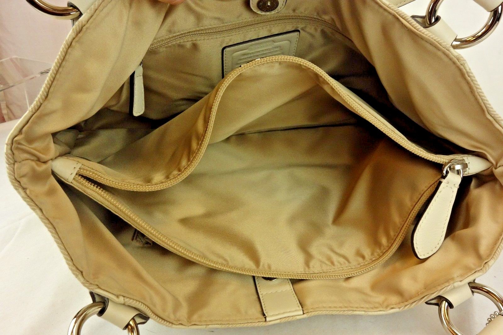 COACH Abby Tote Bag Ivory Jacquard Signature Cream Le… - Gem