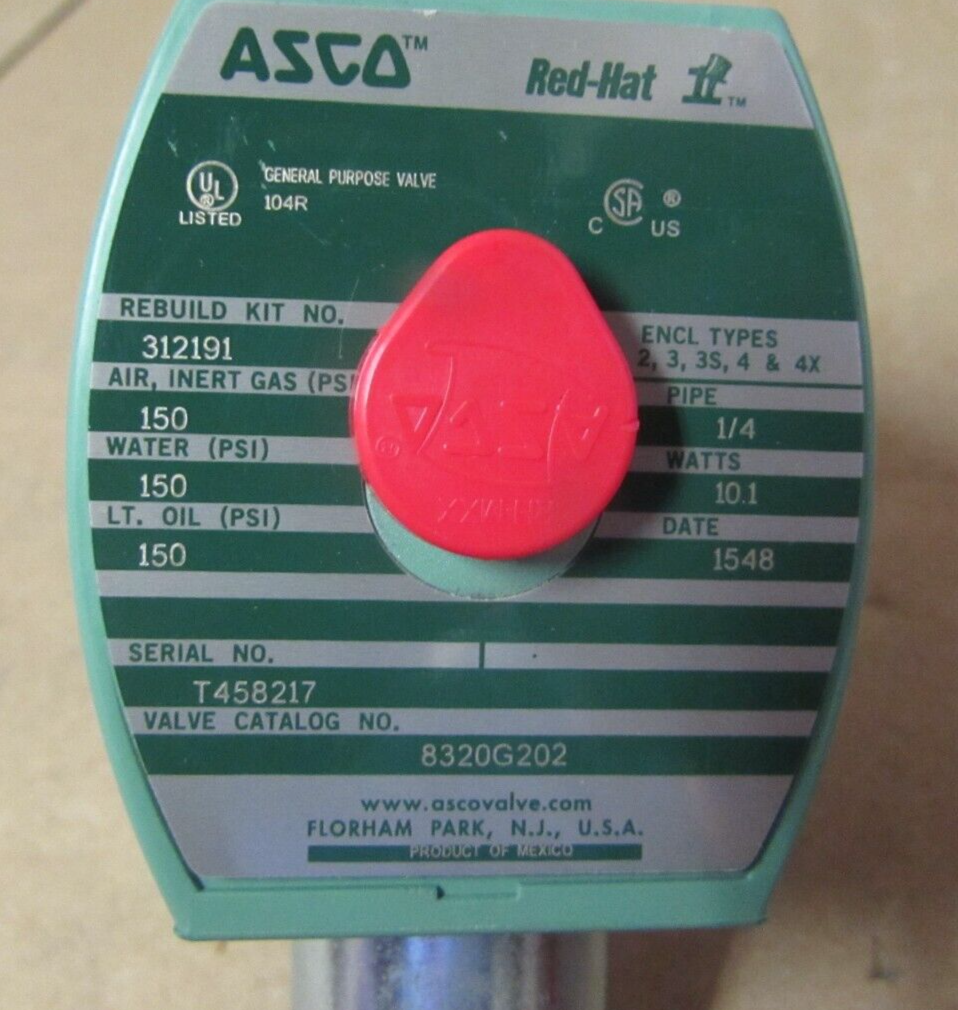 ASCO REDHAT 8320G202 SS, 1/4"NPT, 3-WAY SOLENOID VALVE, N/NIB! MAKE ...