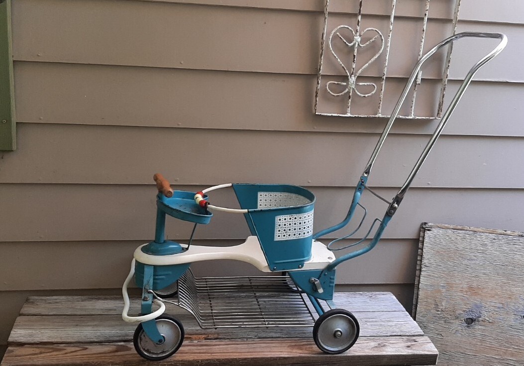 Vtg 50s Genuine Taylor-Tot Baby Walker And Stroller Teal Blue & White ...