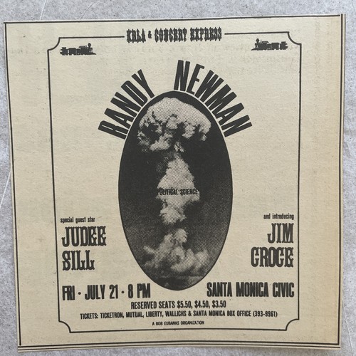1972 Randy Newman, Jim Croce , Judee Sill, Santa Monica Civic, Concert ...