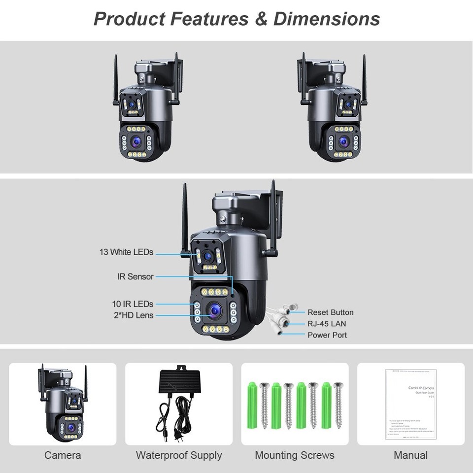 4K 8MP WiFi Surveillance Camera Dual Lens 10X Digital Zoom Home OUTDOOR ...