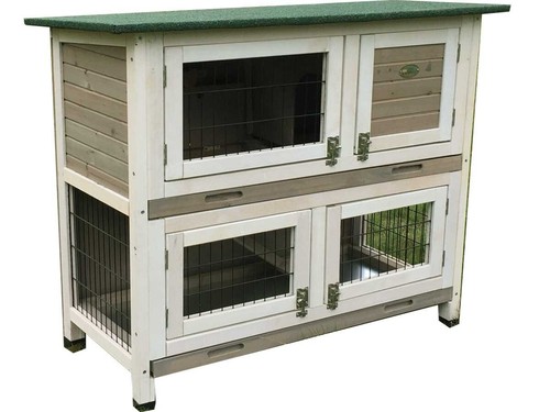 GREY RABBIT HUTCH GUINEA PIG HUTCHES RUN RUNS LARGE 2 TIER DOUBLE ...
