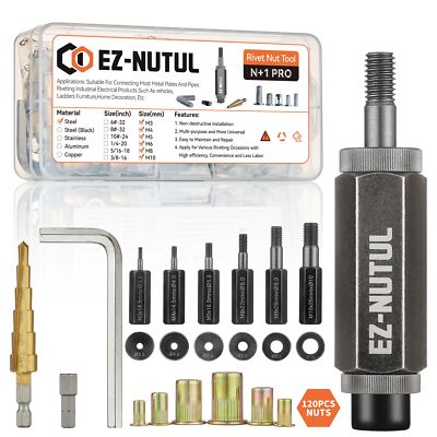 Rivet Nut Installation Tool Set Flat Head Rivnut Threaded Insert Nut ...