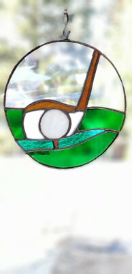 Stained Glass Sun catcher Handmade USA GOLF Club and Ball ROUND 8 x 8 ...