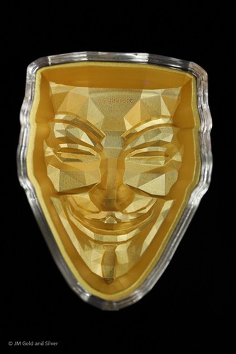 2022 South Korea Rebel Guy Fawkes Revel Mask 2 oz Gilded Silver Stacker ...