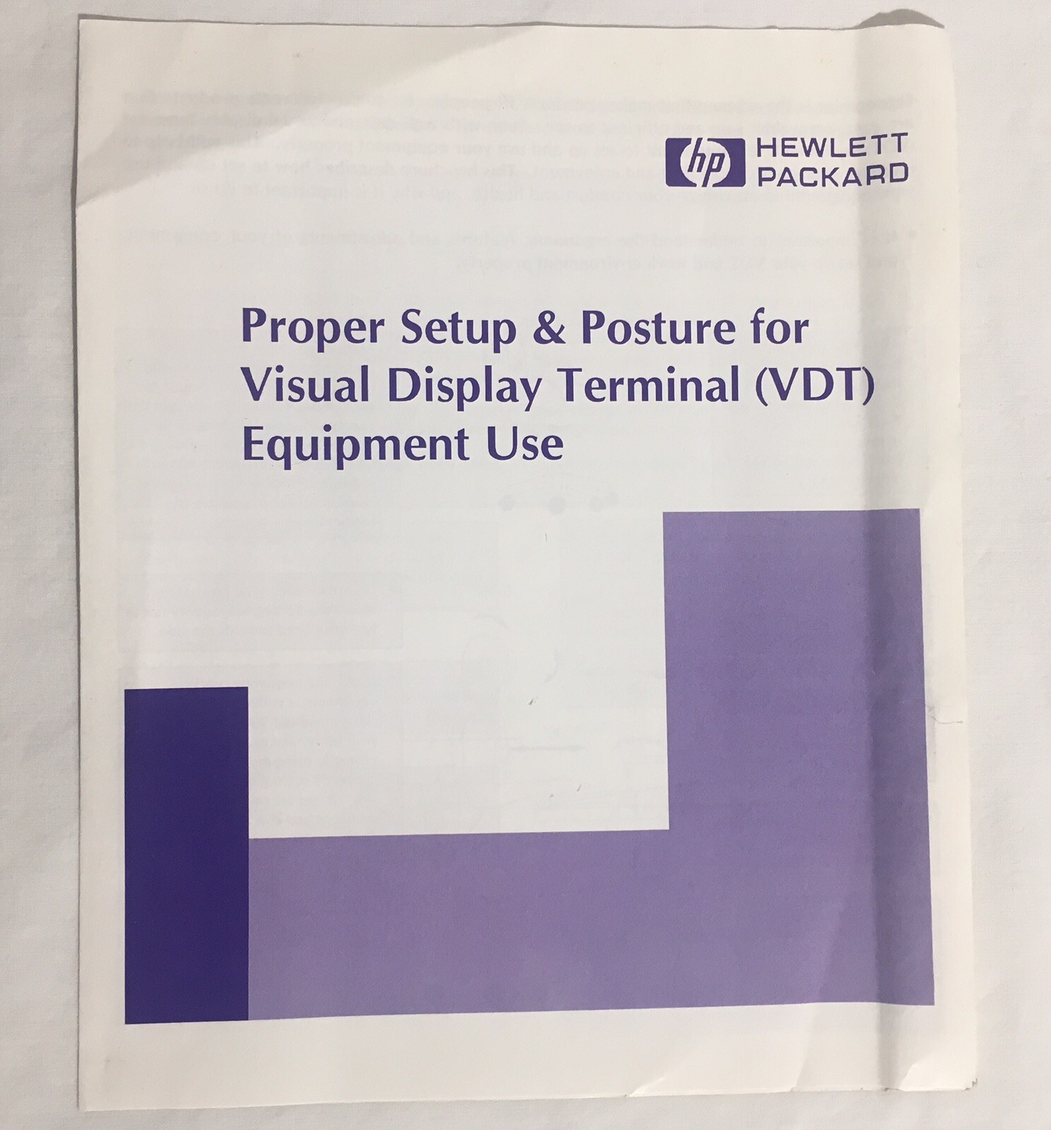 Vintage 1991 Hewlett-Packard HP Proper Setup & Posture VDT Pamphlet ...