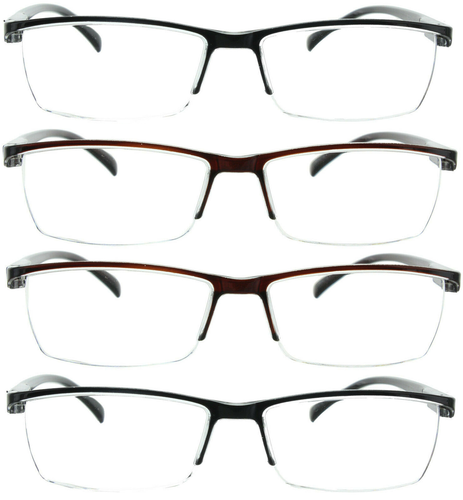 4 Pack Reading Glasses Readers Men Women Square Frame Spring Hinge | eBay