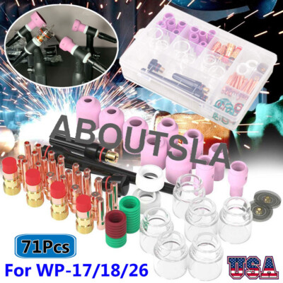 71pcs TIG Welding Torch Stubby Gas Lens Pyrex Glass Cup Kit Set For WP ...