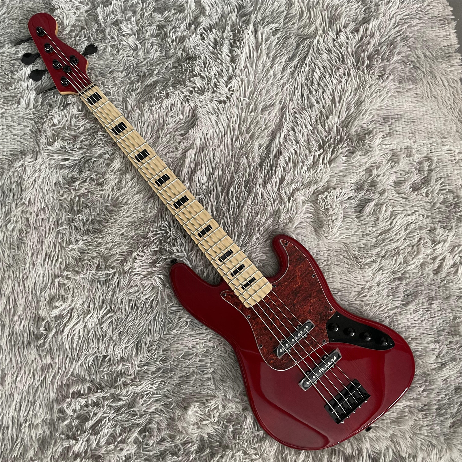 Custom Red Jazz Bass Electric Guitar 5 String Maple Fretboard Black ...
