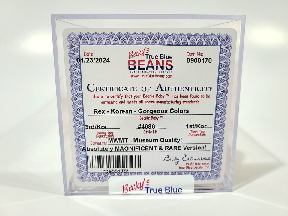 Ty Beanie Baby Babies Rare 3rd 1st Gen Tag Rex KOREAN TBB Authenticated ...