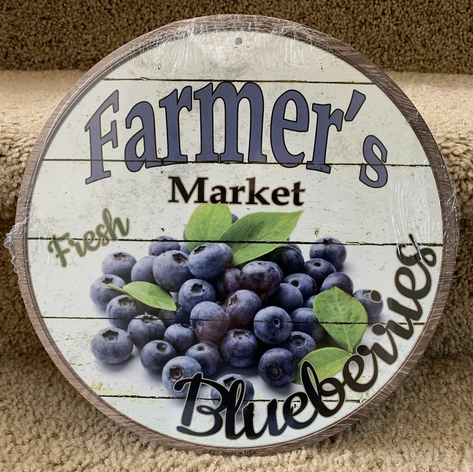 Farmers Market Fresh Blueberries 12" Round Metal Sign Rustic Retro ...