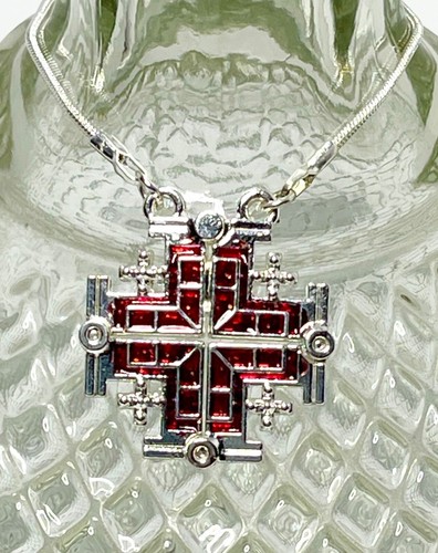 Two Way Magnetic Jerusalem Cross Pendant Necklace Red .925 Silver ...