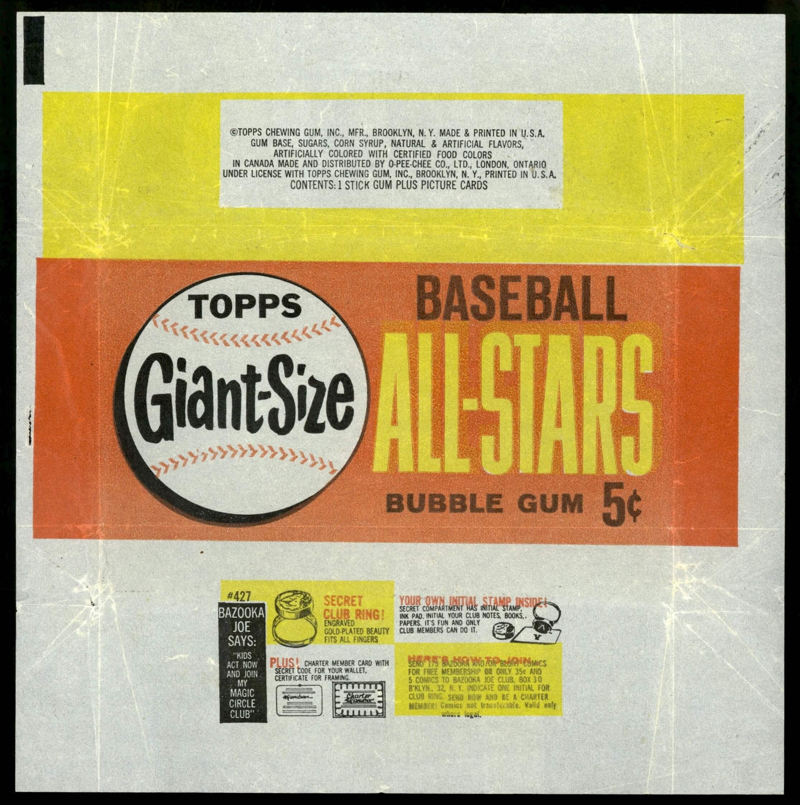 1964 Topps Giant-Size Baseball All-Stars 5 Cent Wax Pack Wrapper | eBay