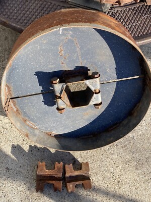 antique vtg SPLIT 2 PIECE FLAT BELT PULLEY LINE SHAFT GAS ENGINE ...