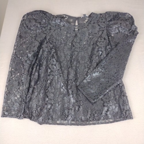 NWT Express Lace Puff Sleeve Top with Underlay Size Medium Pitch Black ...